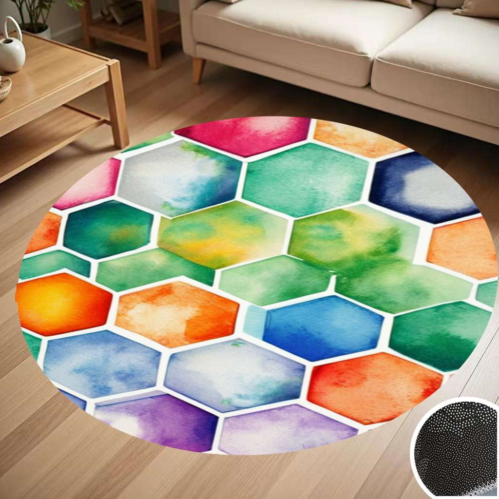 Colorful Hexagon Pattern Round Carpet Living Room Bedroom Home ...