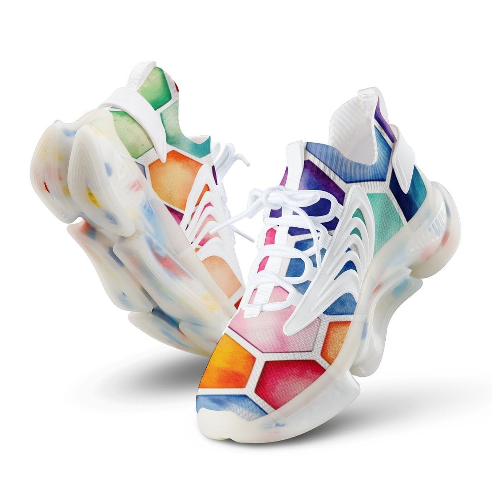 Colorful Hexagon Pattern Walking Shoes for Men Woman Lightweight Tennis ...