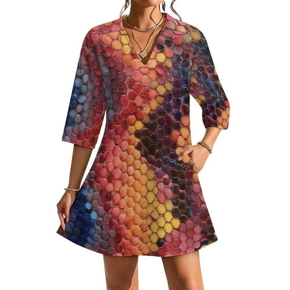 Colorful Hexagonal Mosaic Artwork Womens Dress With Pockets Summer V ...