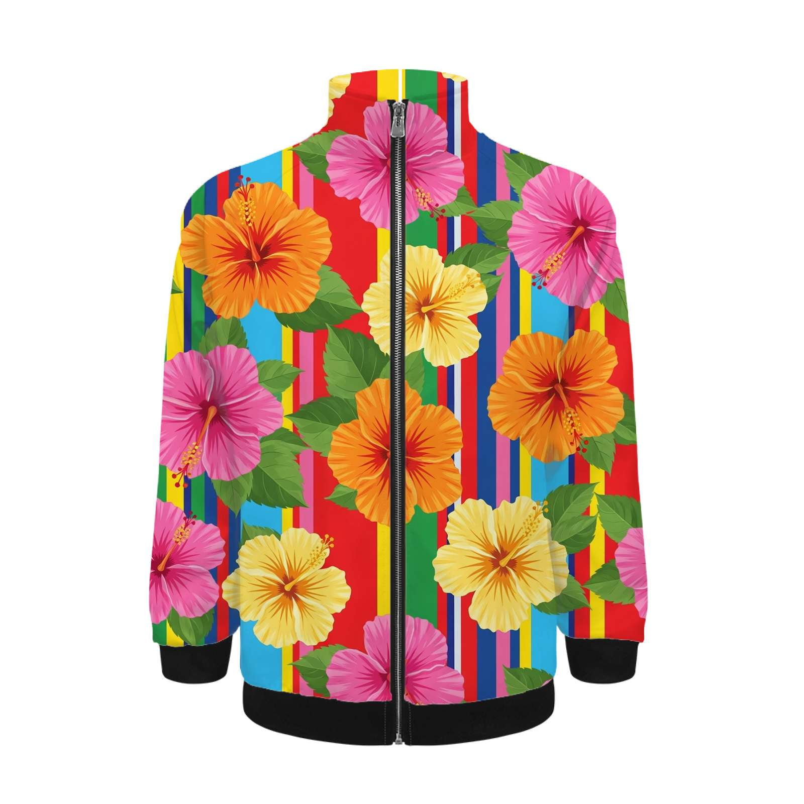 Colorful Hibiscus Floral Striped Pattern Jacket Men's Street Cool Long ...