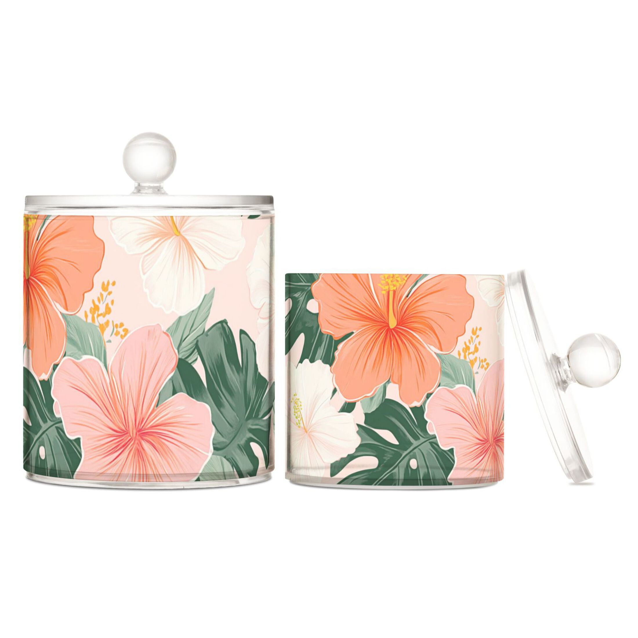 Colorful Hibiscus Florals Palm Leaves Hawaii Translucent Plastic Cans ...