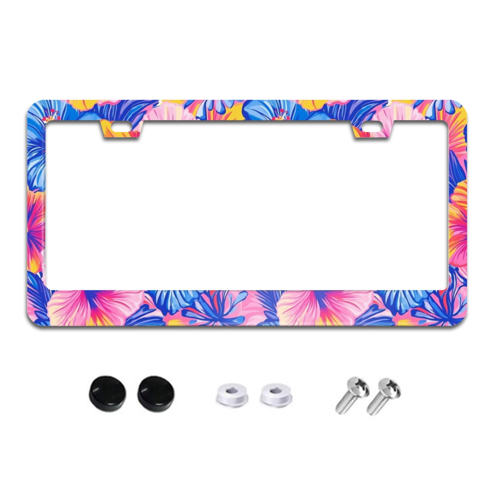 Colorful Hibiscus Flower License Plate Frames for Women Men Car Plate ...