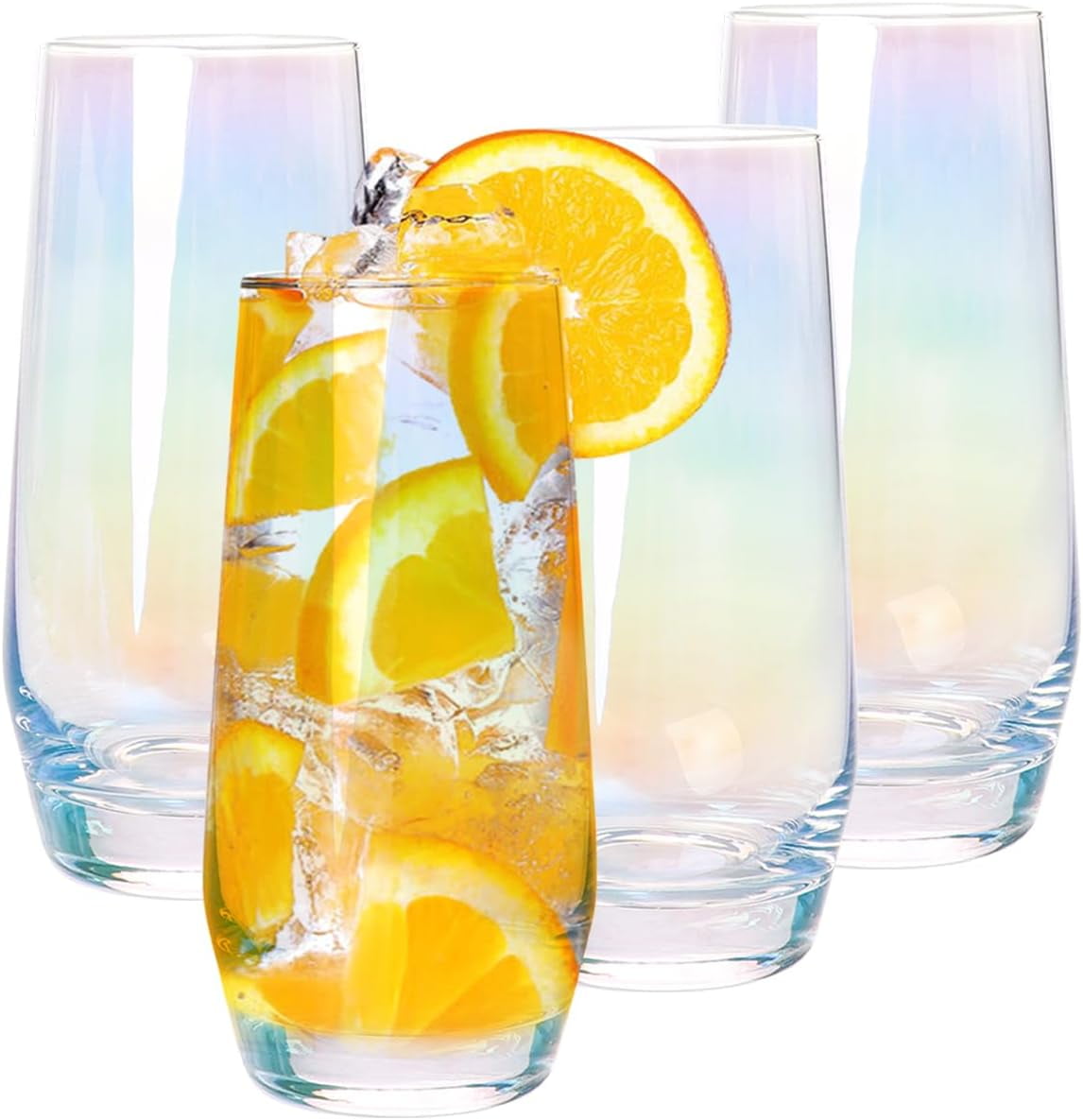 Colorful Highball Glasses, 18.5 Ounce Iridescent Glassware Set of 4 ...
