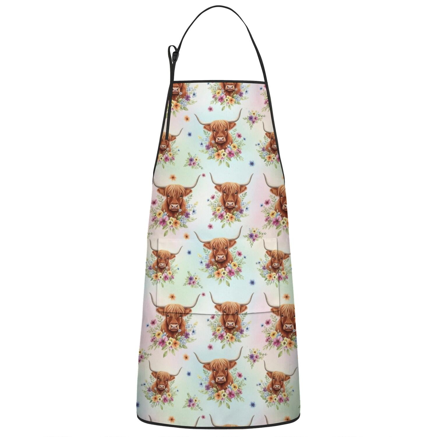 Colorful Highland Cow Flower Pattern Apron-Garden Aprons for Women with ...