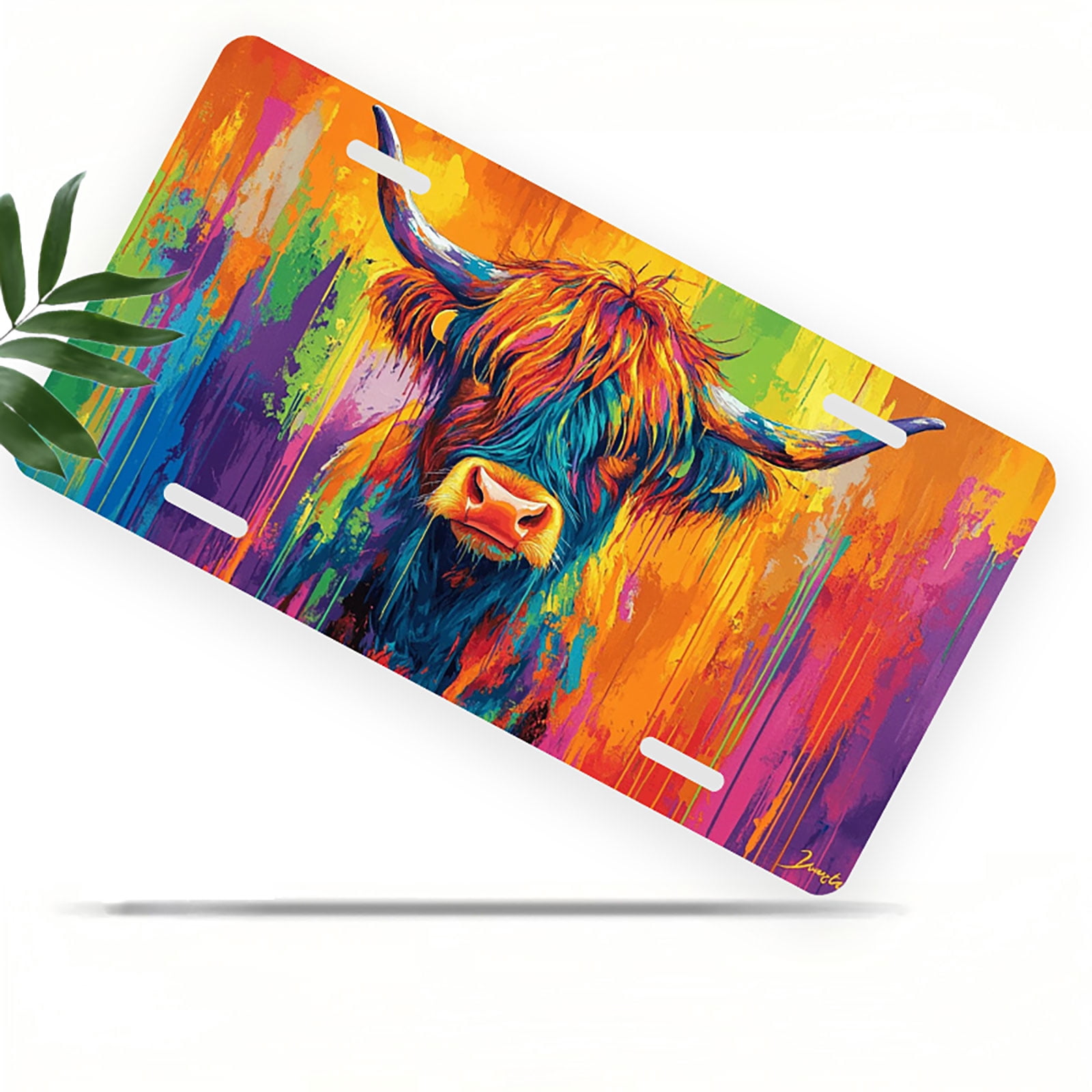 Colorful Highland Cow Front License Plate, Metal License Plate, Funny ...