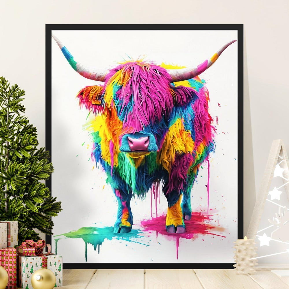 Colorful Highland Cow Poster, Vibrant Animal Art Print, Highland Cow ...