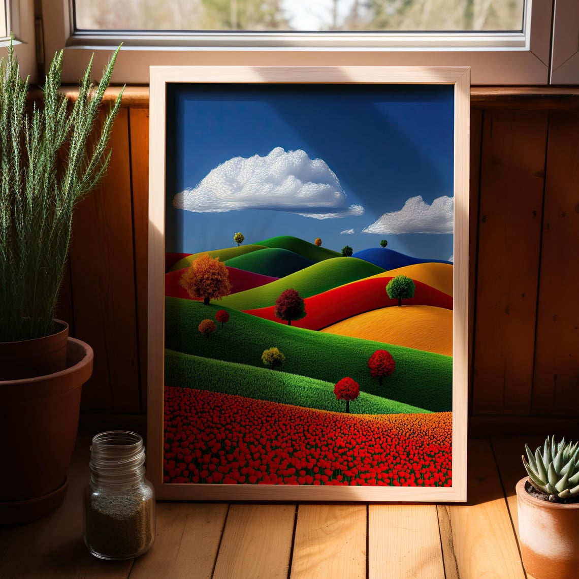 Colorful Hills Poppy Field Wall Art Vibrant Nature Decor, Unframed ...