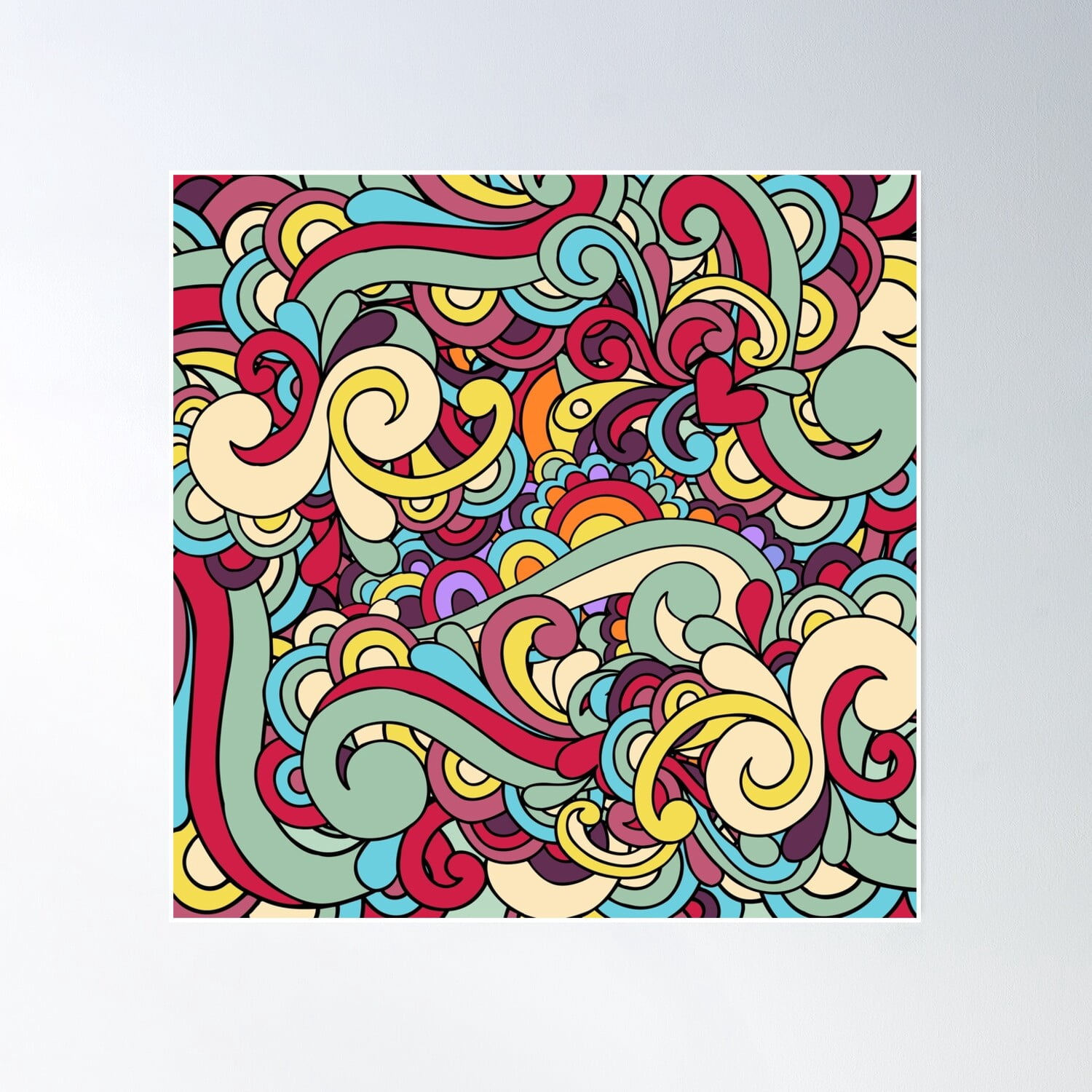 Colorful Hippie Swirl Pattern 1 Poster Wall Art, Modern Wall Decor ...