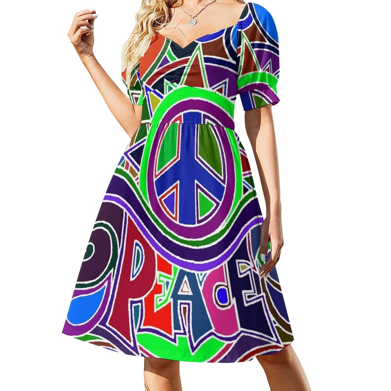 Colorful Hippy Peace Sign Sleeveless Dress Woman clothing dress women ...