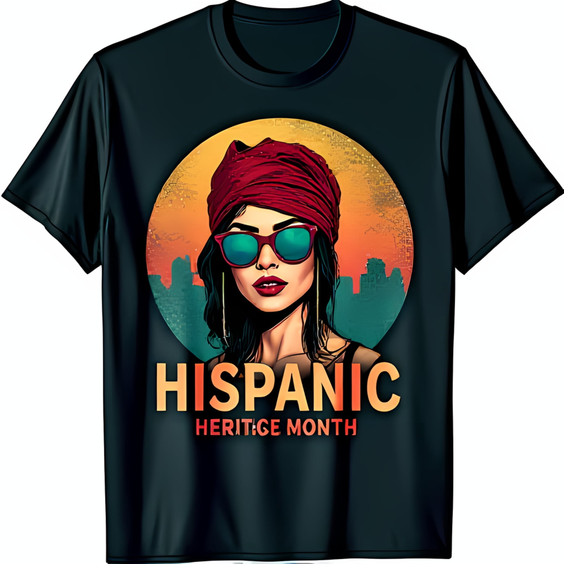 Colorful Hispanic Heritage Month Graphic Tee Woman in Red Headscarf ...
