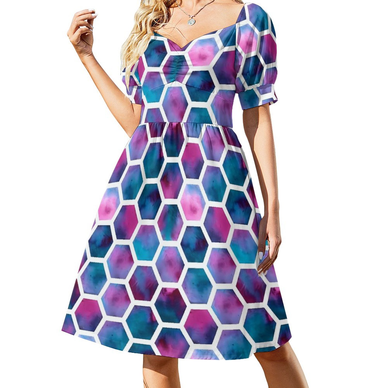 Colorful Hives Dress Sexy V Neck Hycombs Beach Dresses Female Aesthetic ...