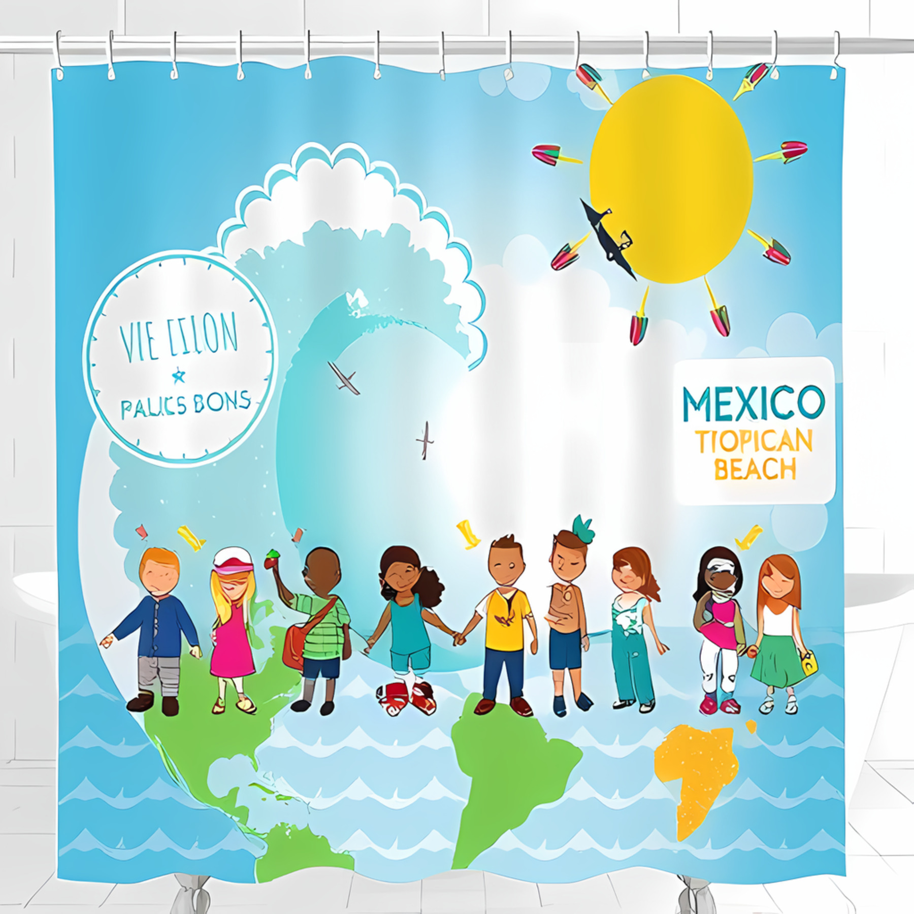 Colorful Holding Hands Shower Curtain - Diverse on World Map with Sun ...