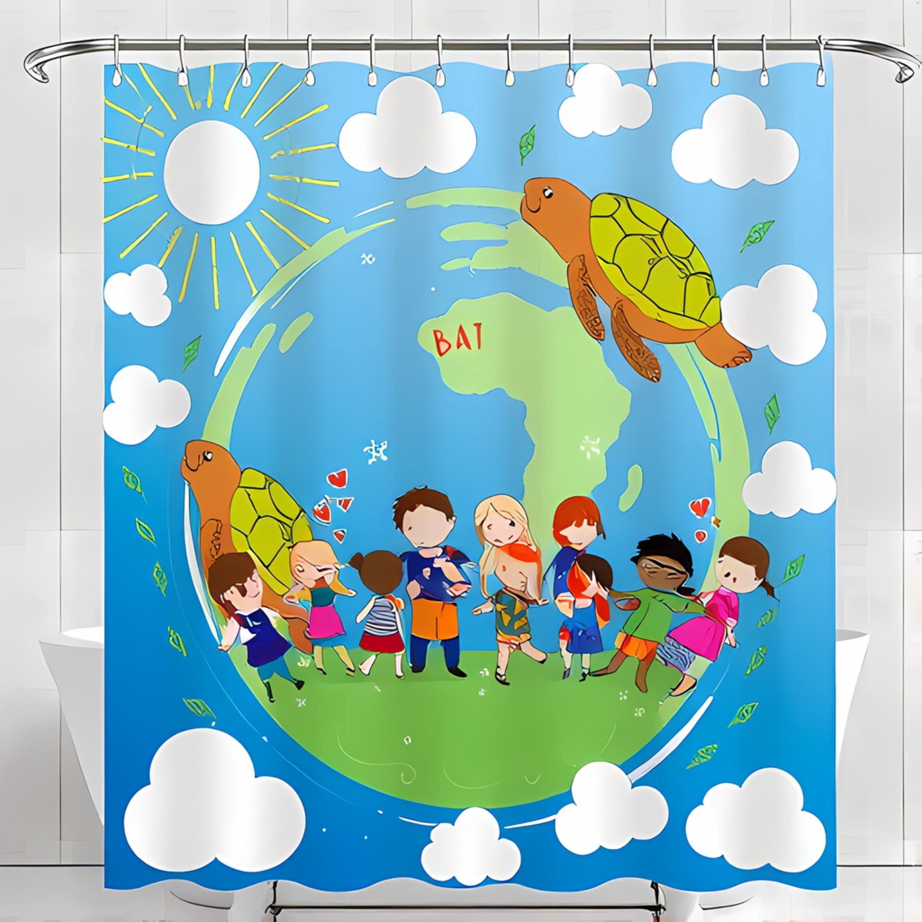 Colorful Holding Hands Shower Curtain with Smiling and Earth Design ...