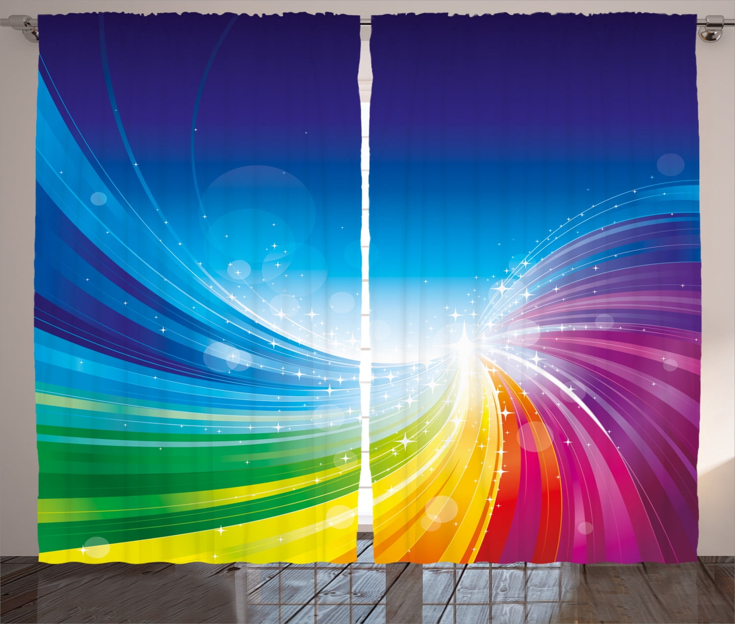 Ambesonne Colorful Curtains 2 Panel Set, Wavy Funky Pop Art, 108" x 90 ...