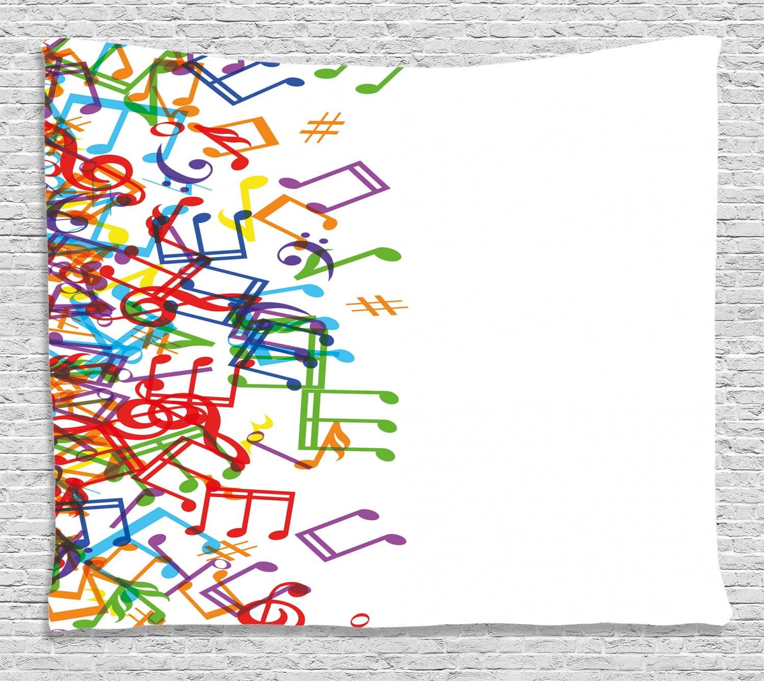 Colorful Home Decor Tapestry, Trippy Style Music Notes with Clef Rhythm ...