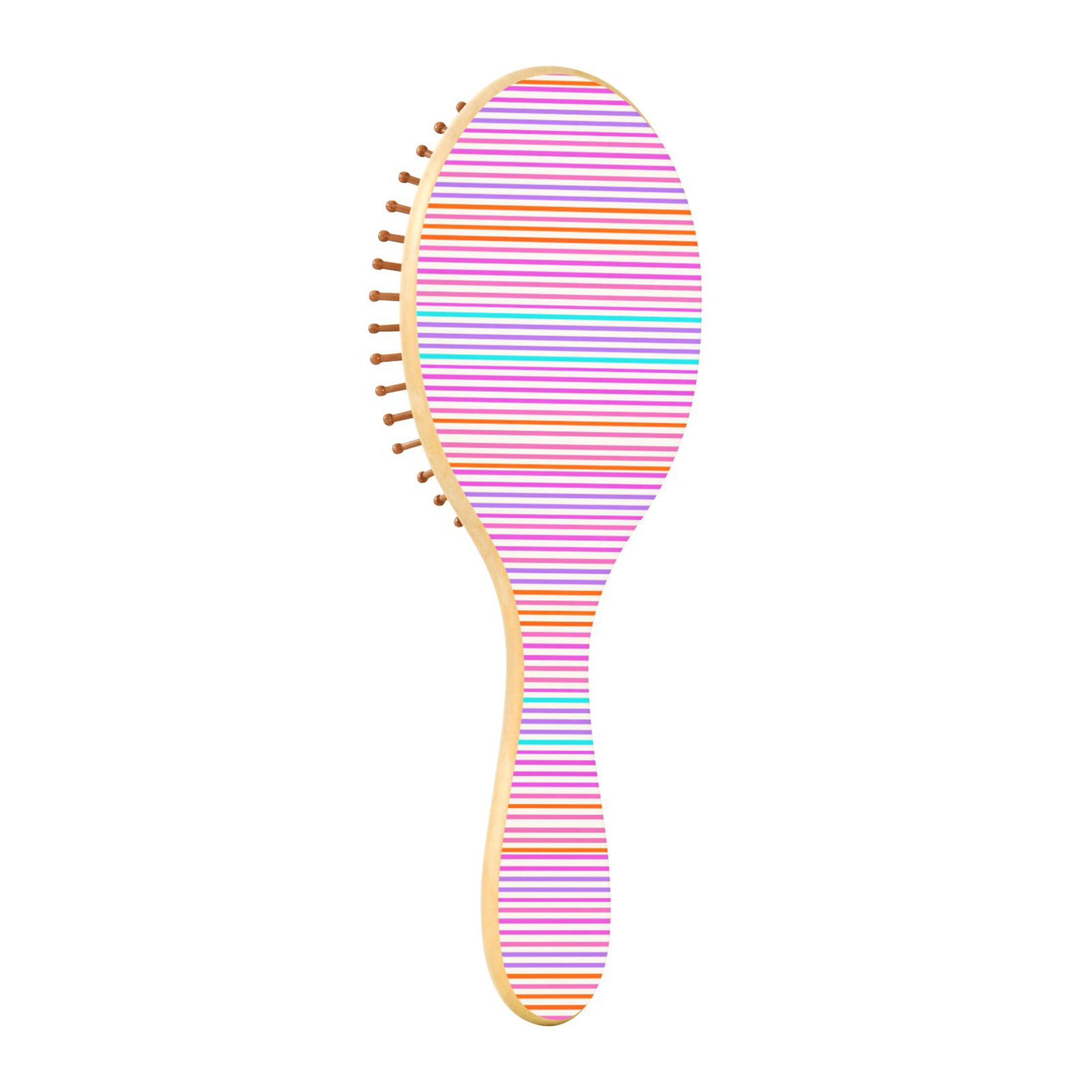 Colorful Horizontal Stripes Pattern Natural Wooden Hair Brush with ...
