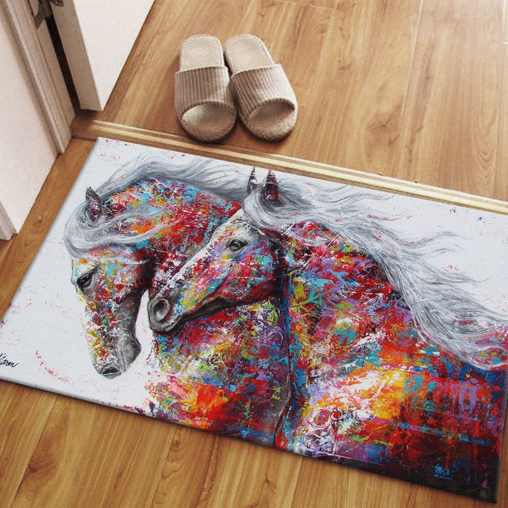 Colorful Horses Rugs, Abstract Rug, Modern Rug, Farmhouse Rug, Animal ...