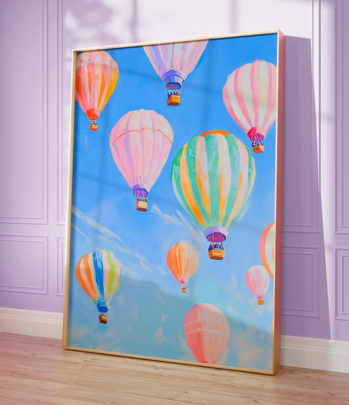 Colorful Hot Air Balloon Art, Whimsical Pastel Bright, Wall Art ...