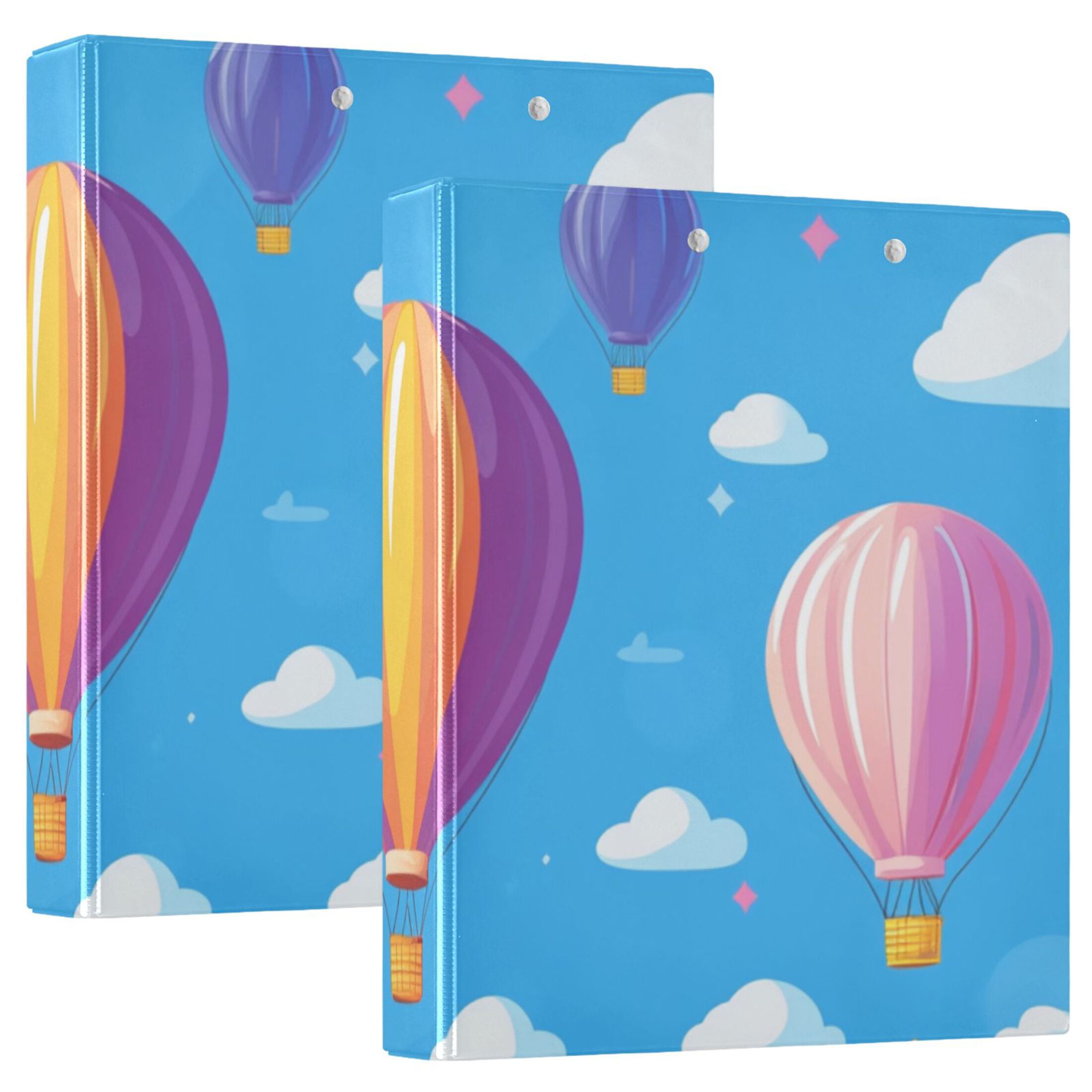 Colorful Hot Air Balloon Clouds Cute Round Ring Binder 3 Rings 1.5 ...