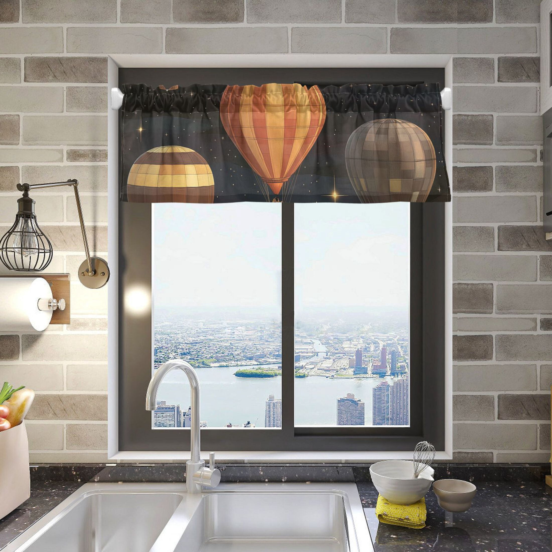 Colorful Hot Air Balloon Curtain Valances for Windows Kitchen Living ...