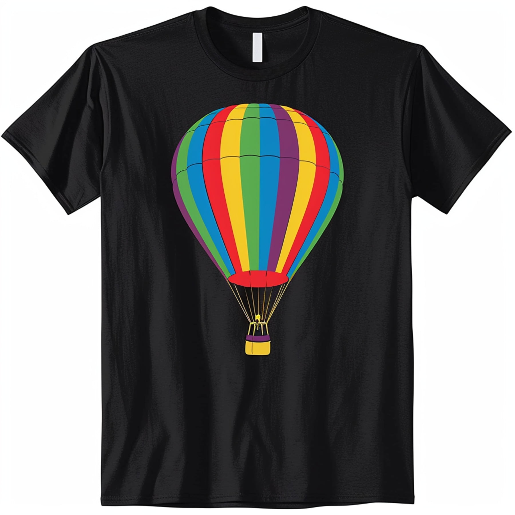 Colorful Hot Air Balloon Graphic Black T Shirt Professional Front View Photography Design ...
