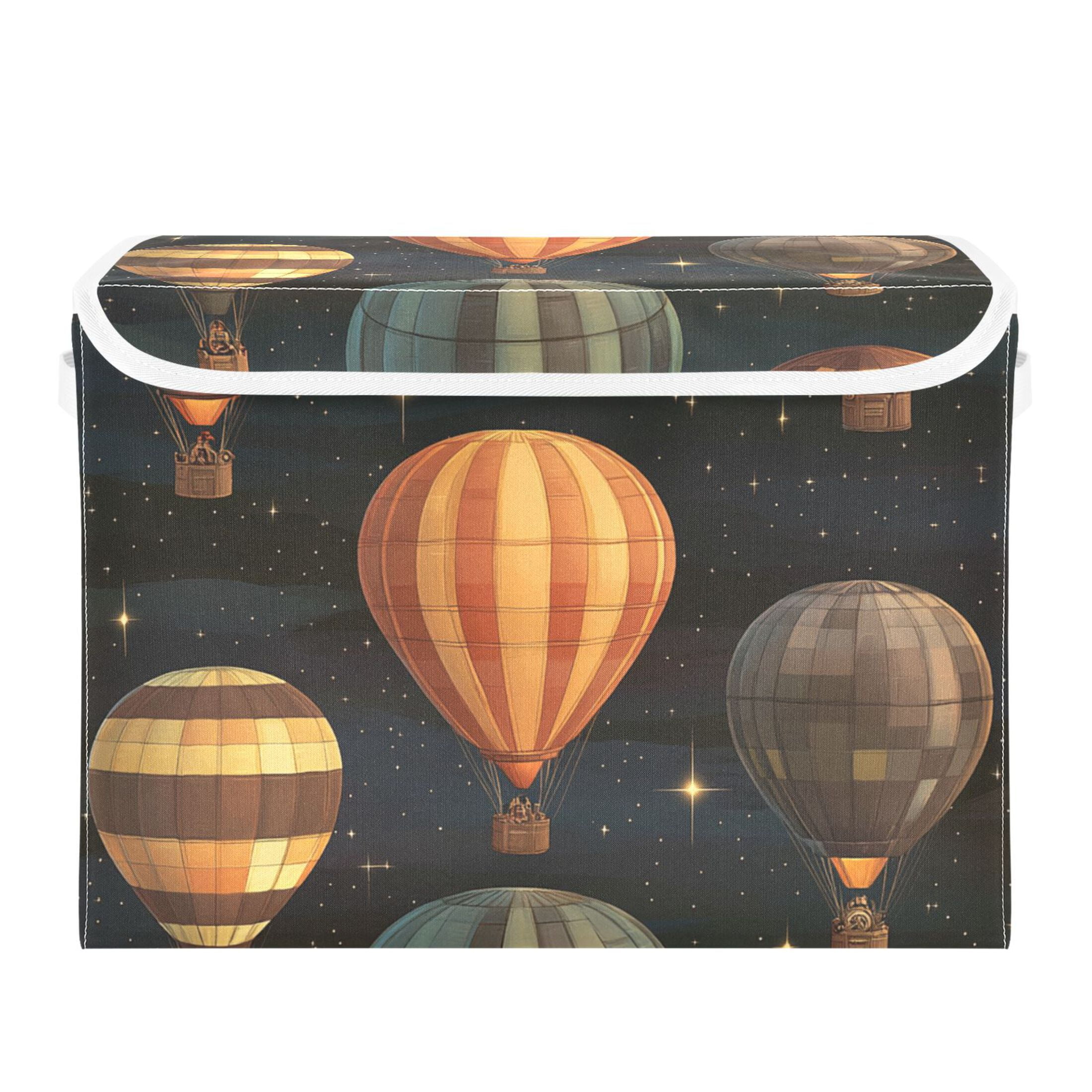 Colorful Hot Air Balloon Large Storage Bins with Linen Collapsible Lid ...