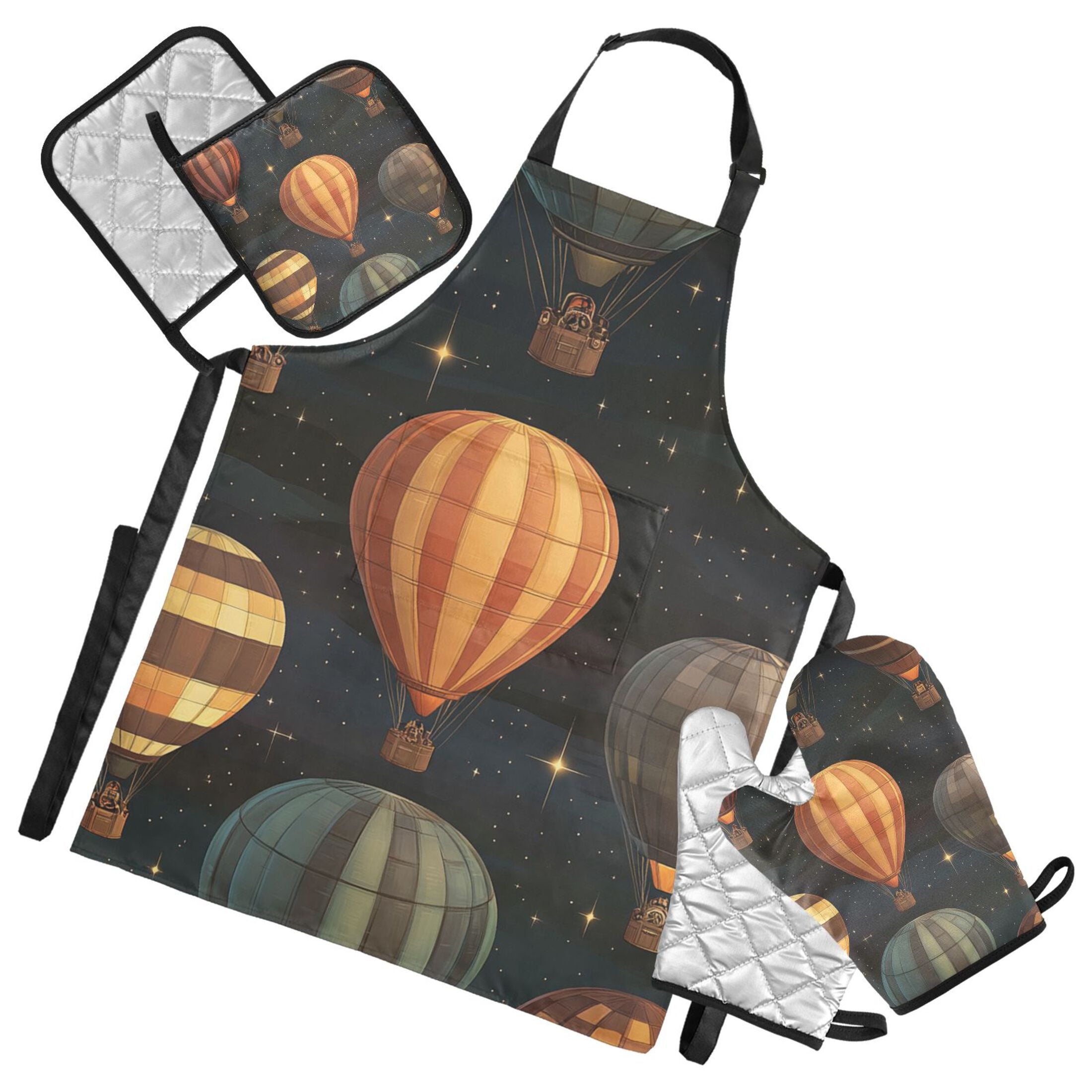 Colorful Hot Air Balloon Oven Mitts and Pot Holders with Chef Apron Set ...