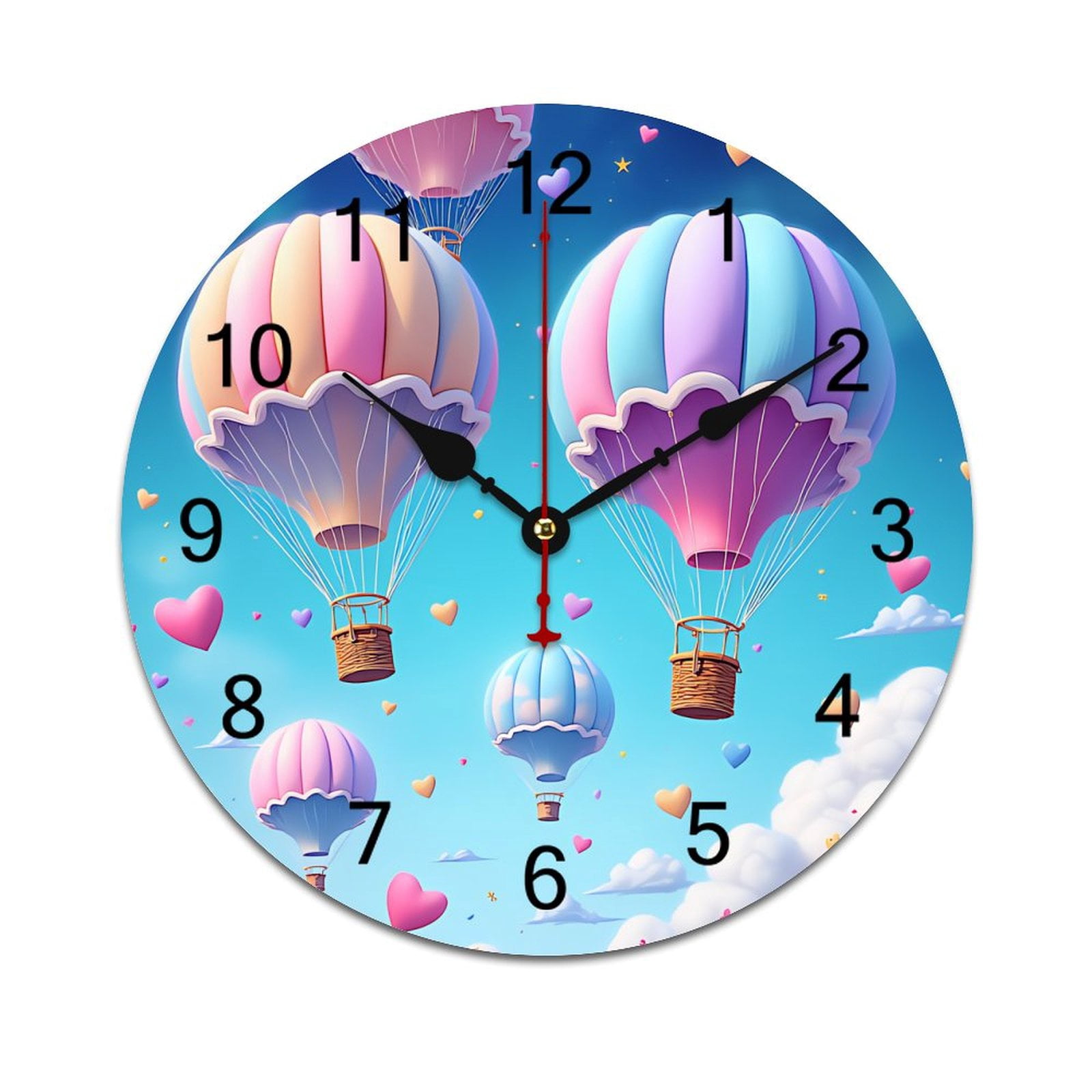 Colorful Hot Air Balloons Bright Blue Sky Clouds Printed Silent Wall ...