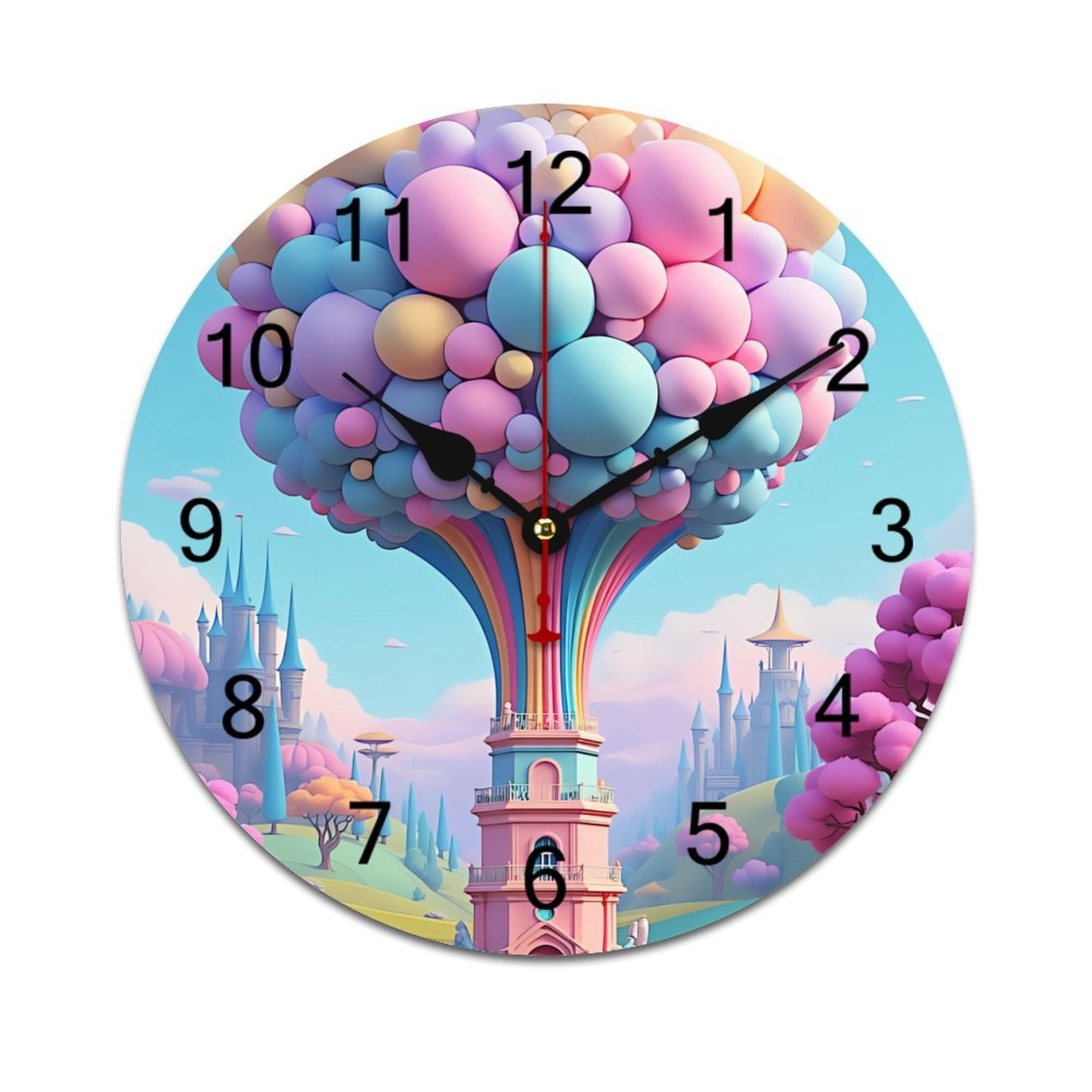Colorful Hot Air Balloons Bright Blue Sky Clouds Printed Silent Wall ...