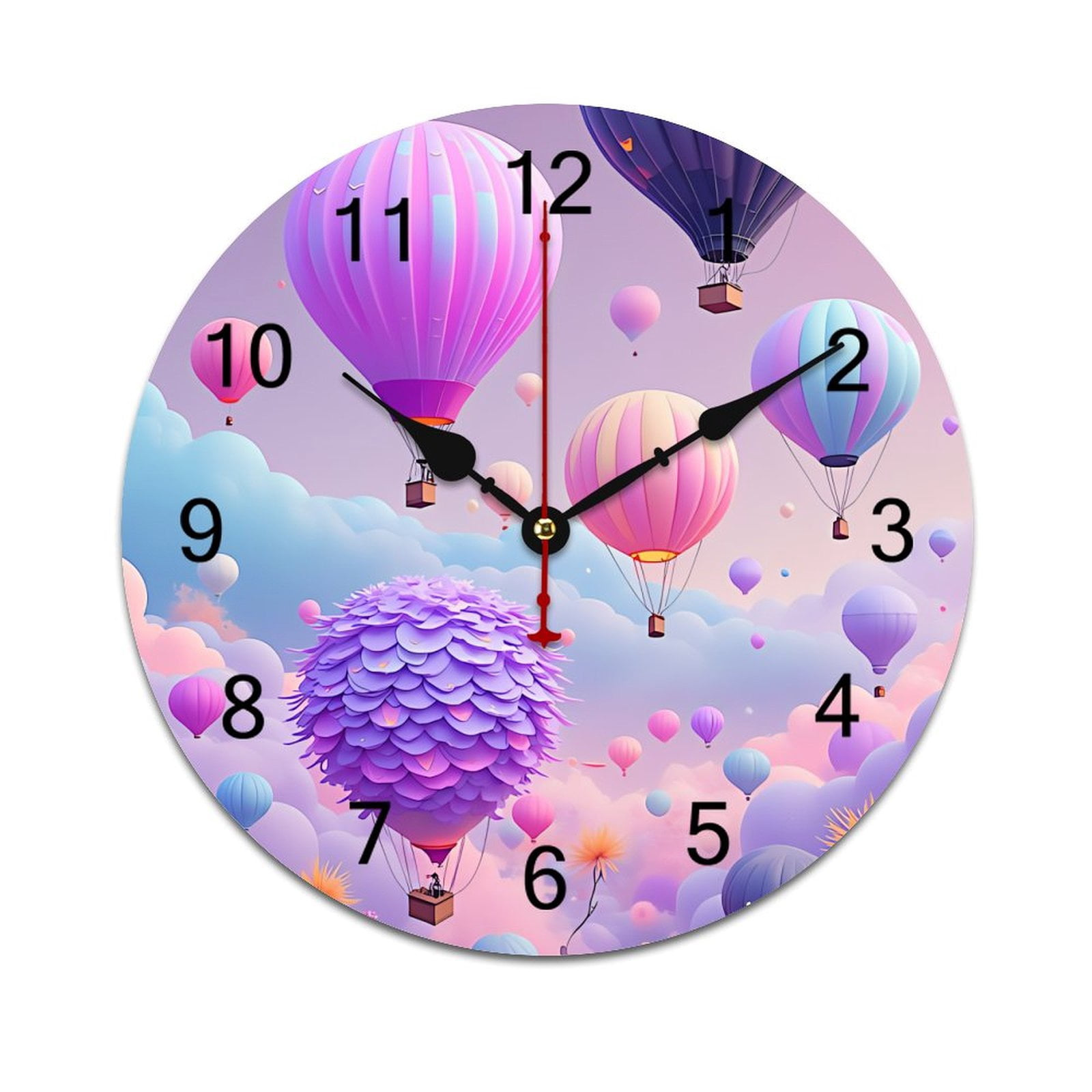 Colorful Hot Air Balloons Bright Blue Sky Clouds Printed Silent Wall ...