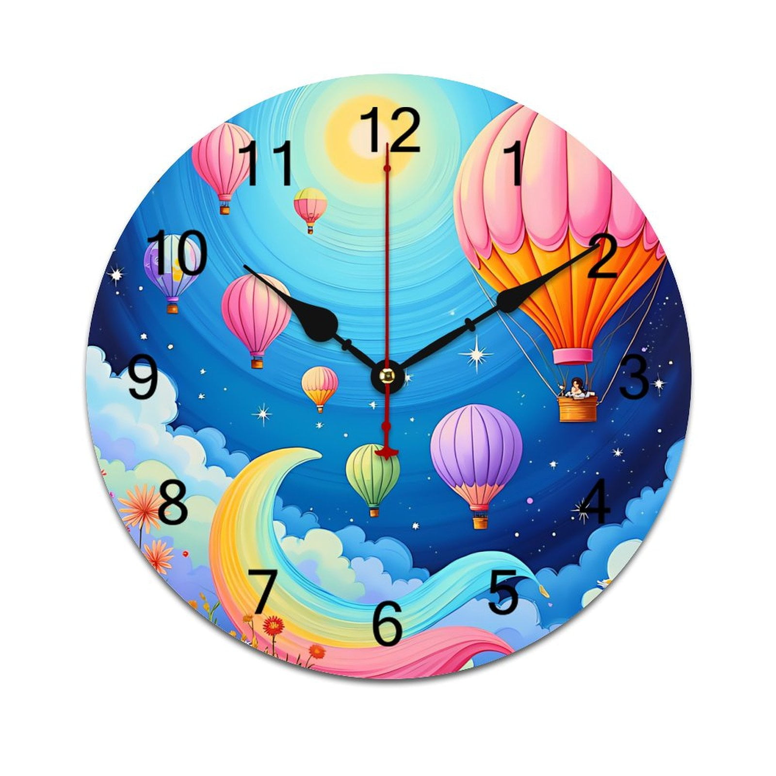 Colorful Hot Air Balloons Bright Blue Sky Clouds Time Decorative Wall ...