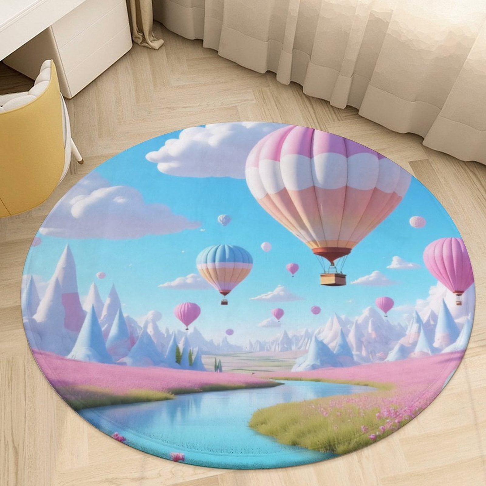 Colorful Hot Air Balloons in Fantasy Landscape Round Area Rugs for ...