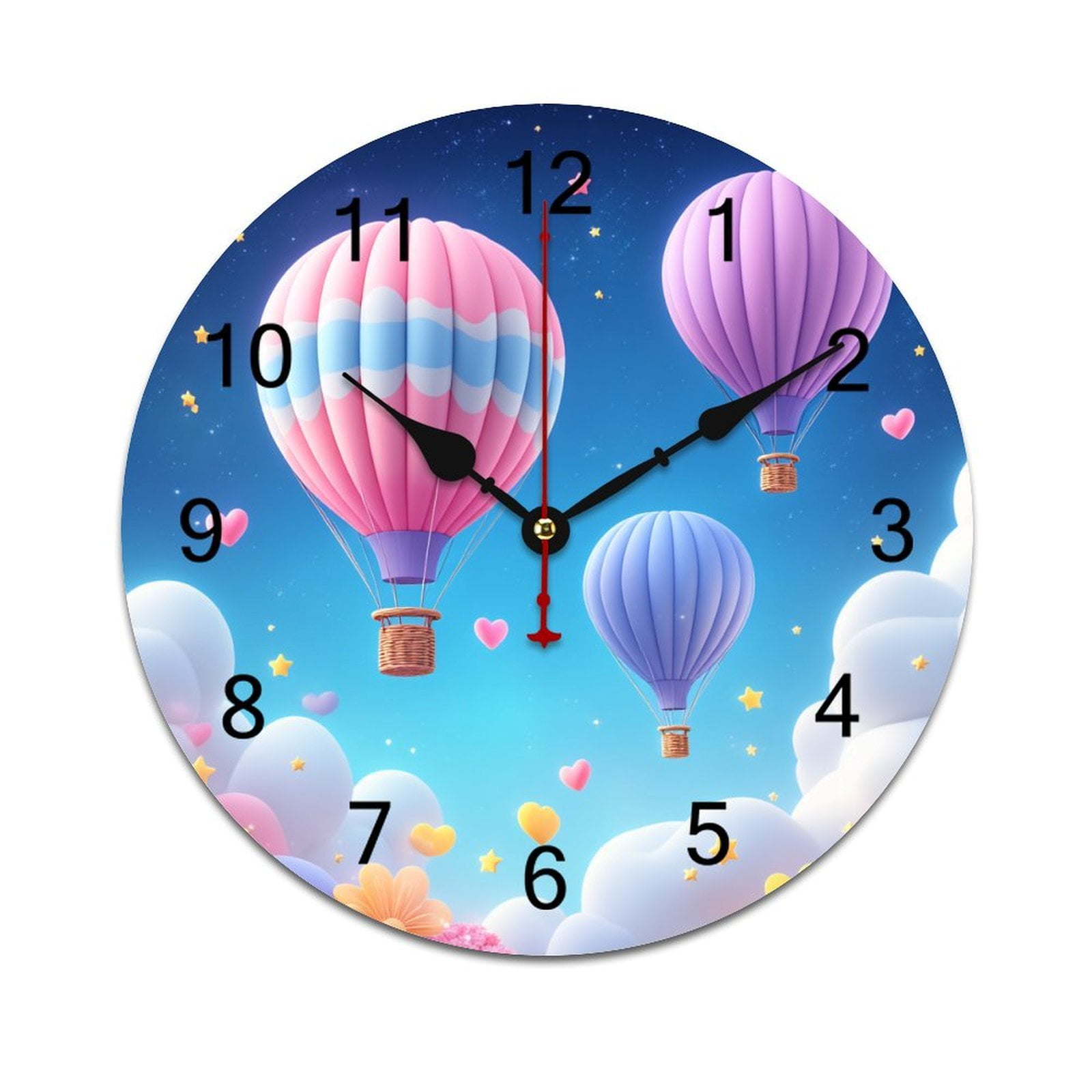 Colorful Hot Air Balloons in Sky-2 Bedroom Wall Clock Large Modern ...