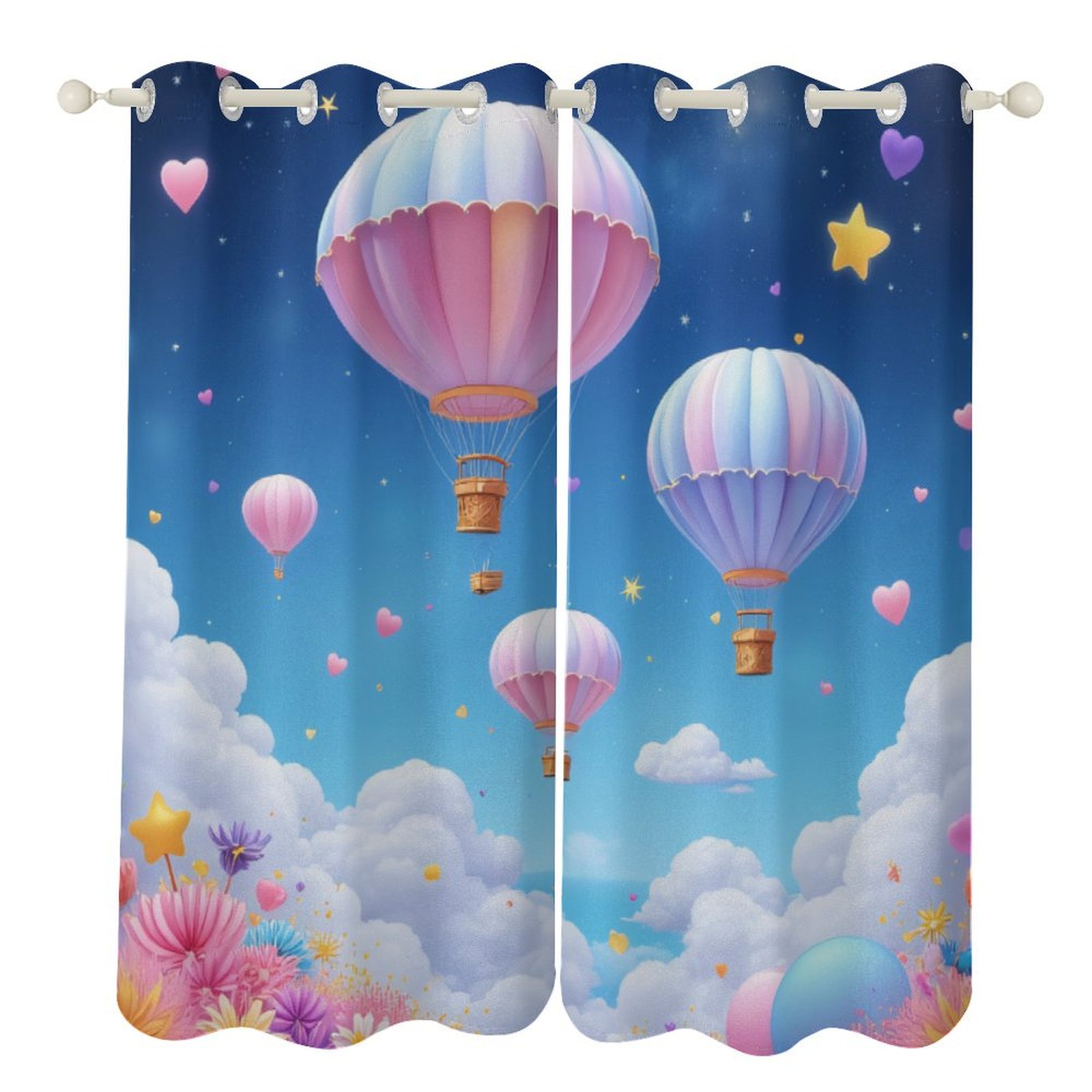 Colorful Hot Air Balloons in Sky 2 Panels 3D Printing Pattern Curtain ...