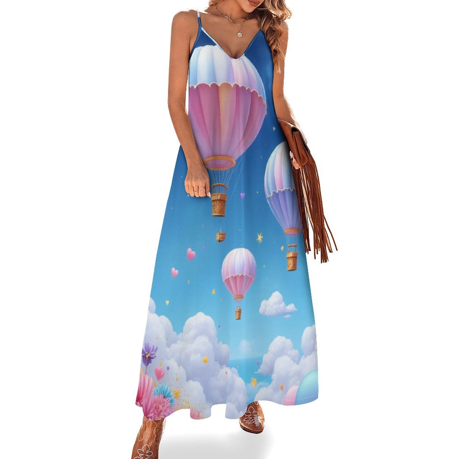 Colorful Hot Air Balloons in Sky Sleeveless Dress Women's Luxury Party ...