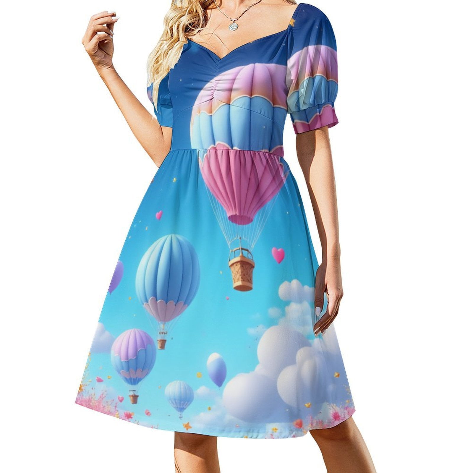 Colorful Hot Air Balloons in Sky Summer Women's Dress 2025 Elegant ...