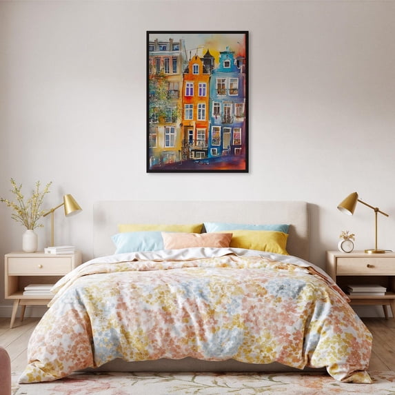 Colorful House Wall Art Poster European City Facade With Vibrant ...