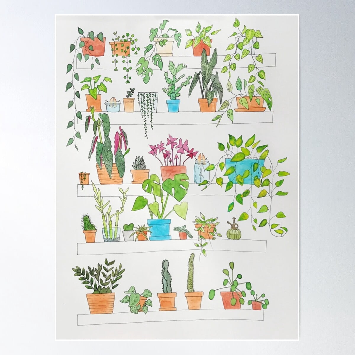 Colorful Houseplant Shelf Poster Wall Art, Modern Wall Decor For Living ...