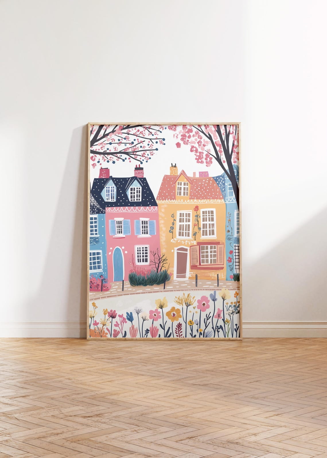 Colorful Houses Art, Cute Pastel Townhouses Print, Whimsical Houses ...