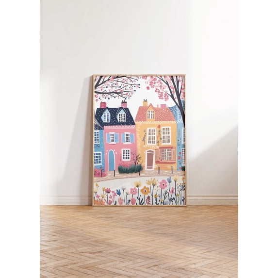 Colorful Houses Art, Cute Pastel Townhouses Print, Whimsical Houses ...