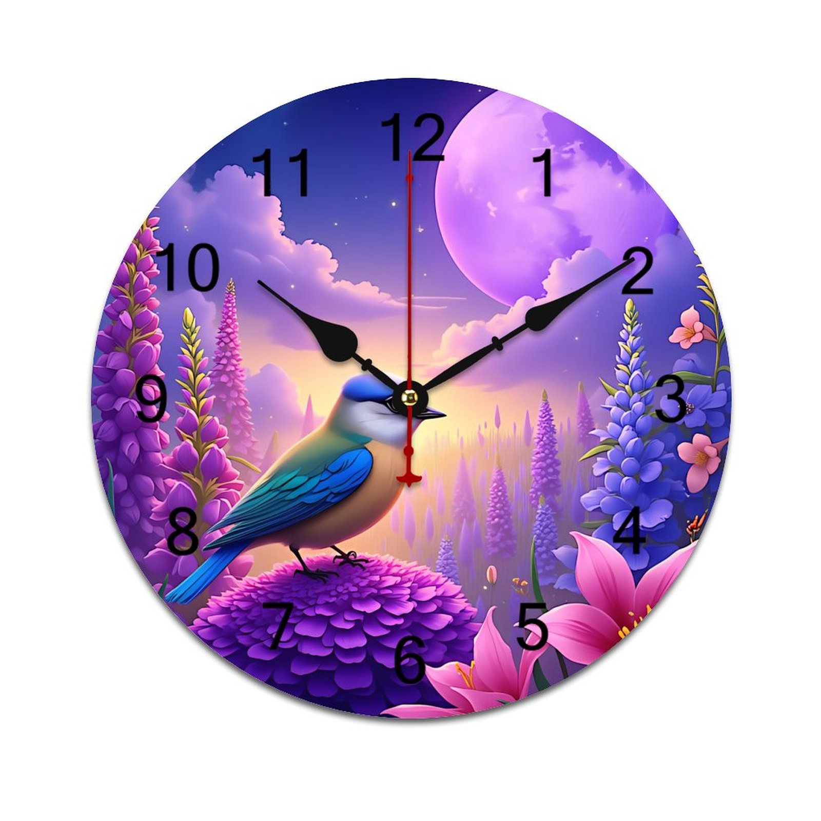 Colorful Hummingbird And Butterflies Bedroom Wall Clock Large Modern ...