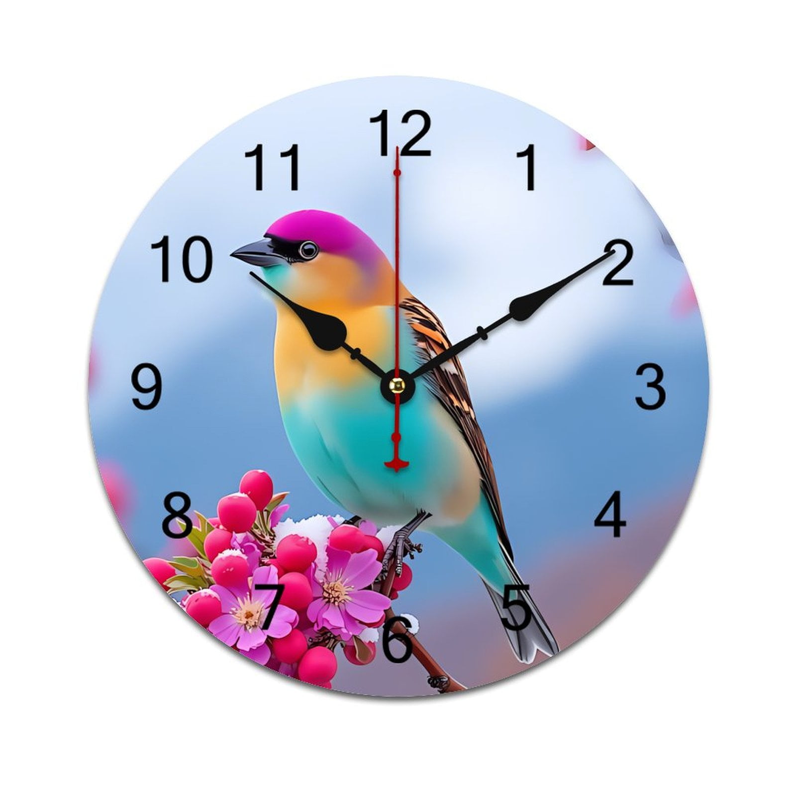 Colorful Hummingbird And Butterflies Printed Silent Wall Clock Round ...