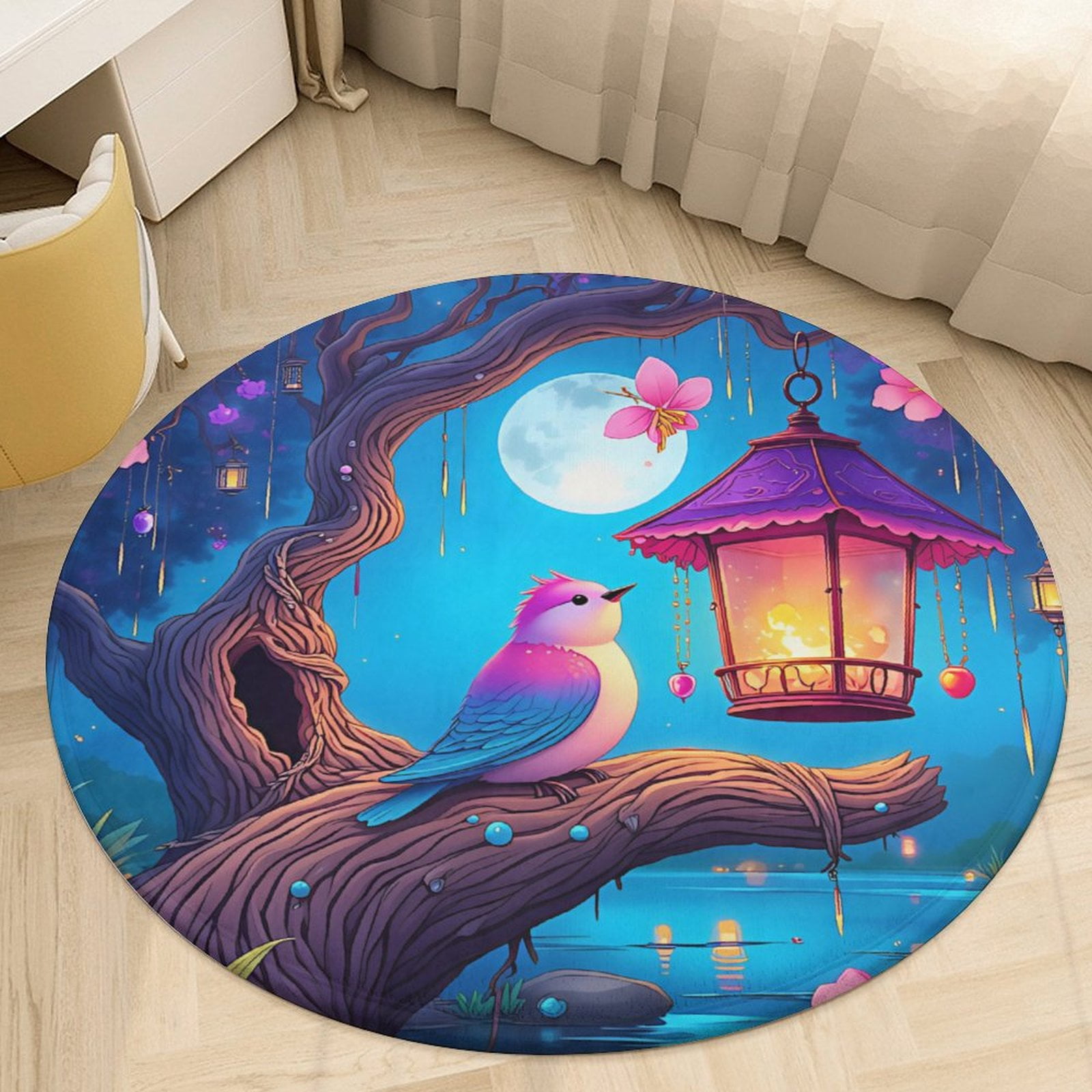 Colorful Hummingbird And Butterflies Round Area Rugs for Bedroom Living ...