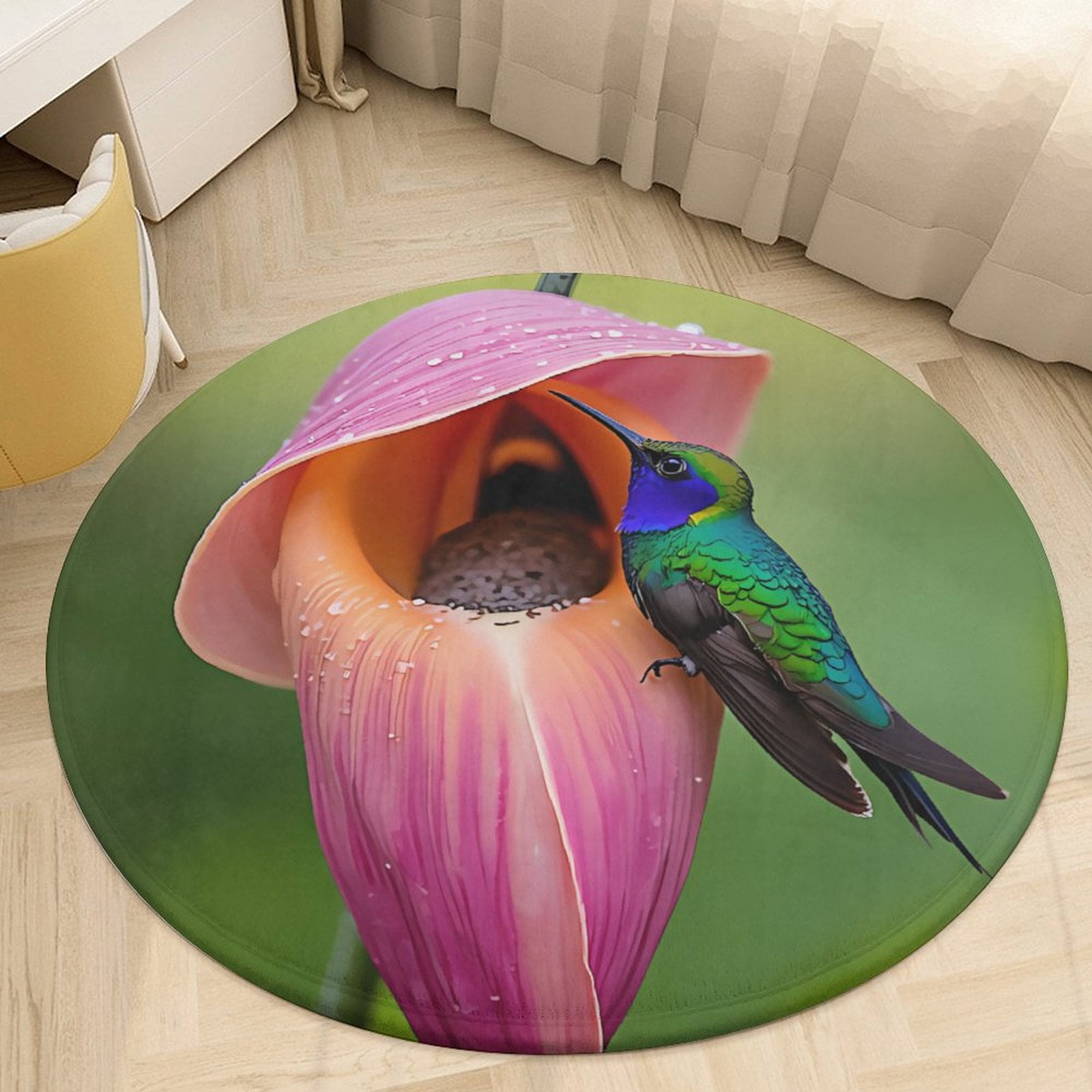 Colorful Hummingbird And Butterflies Round Area Rugs for Bedroom Living ...
