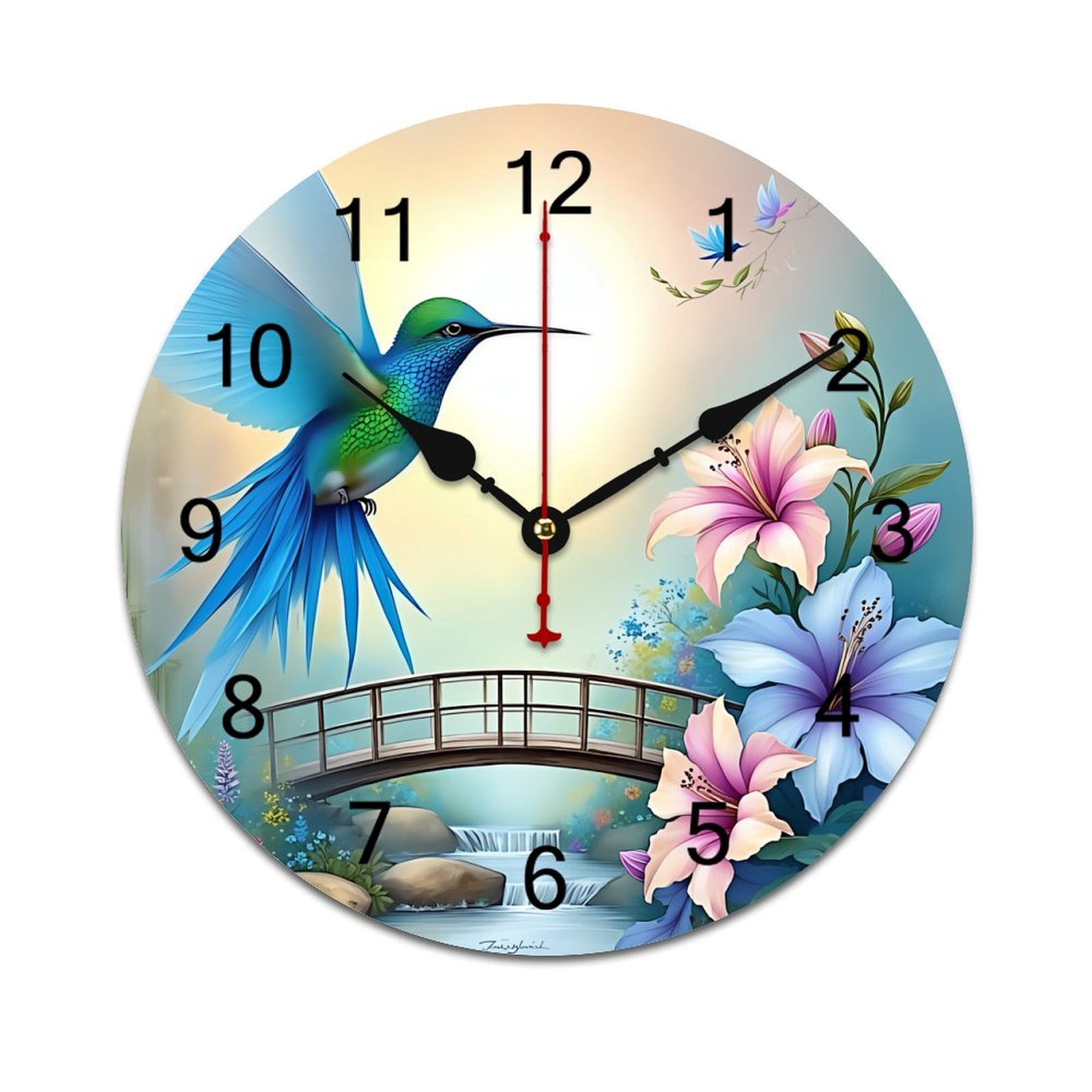 Colorful Hummingbird And Butterflies Word Saying Big Wall Clock Home ...