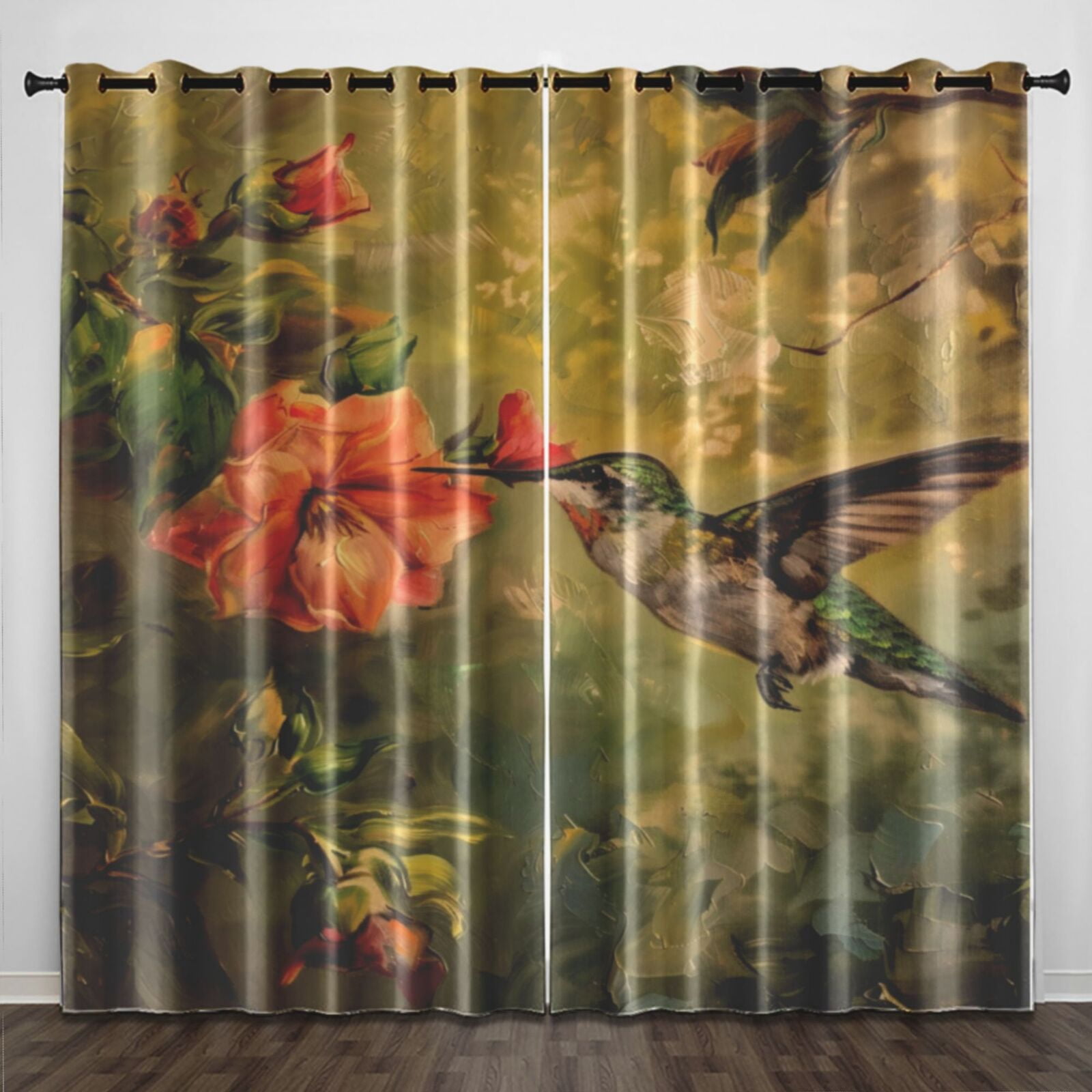 Colorful Hummingbird And Flowers (10) Curtains 2 Panels Set Blackout ...