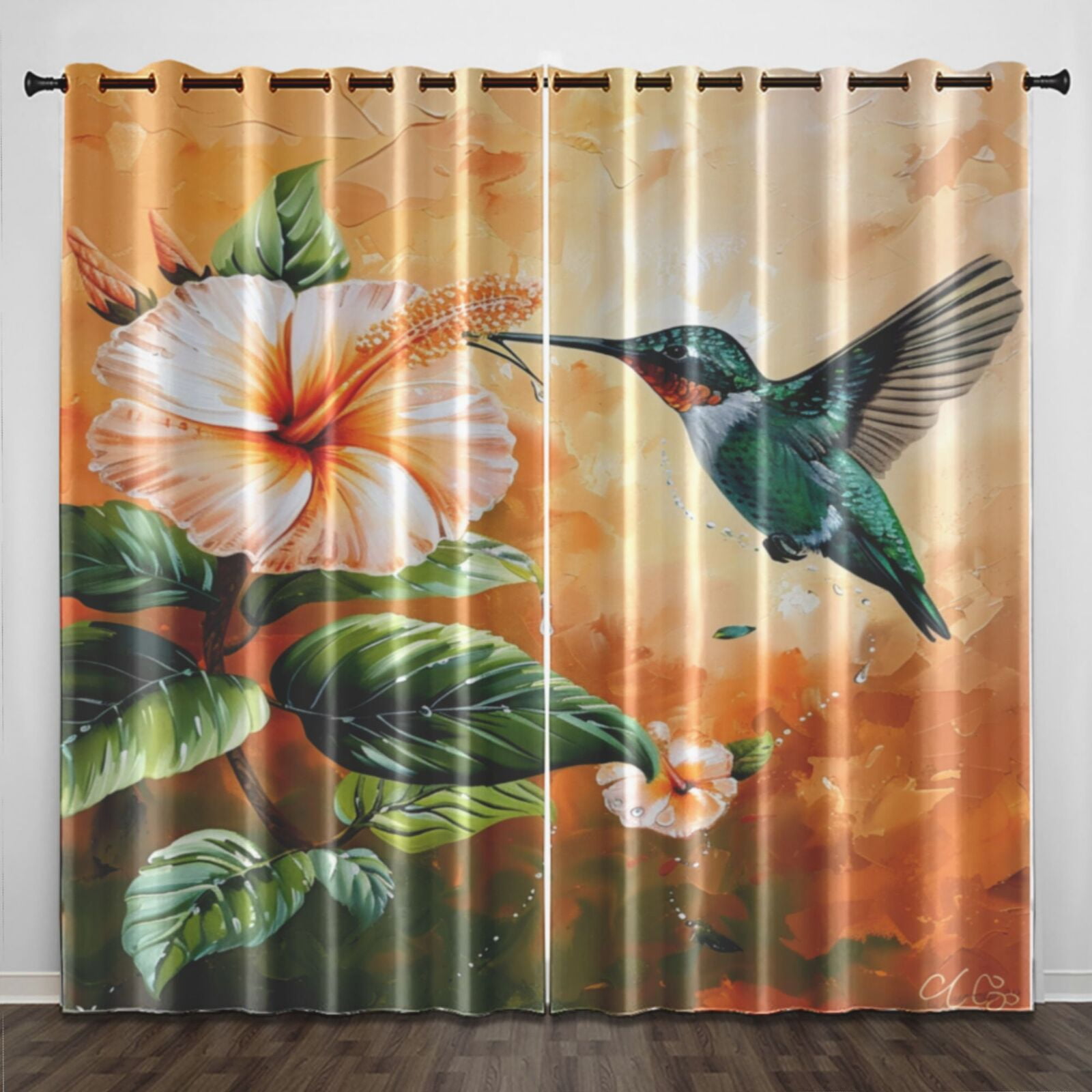 Colorful Hummingbird And Flowers (100) Curtains 2 Panels Set Blackout ...