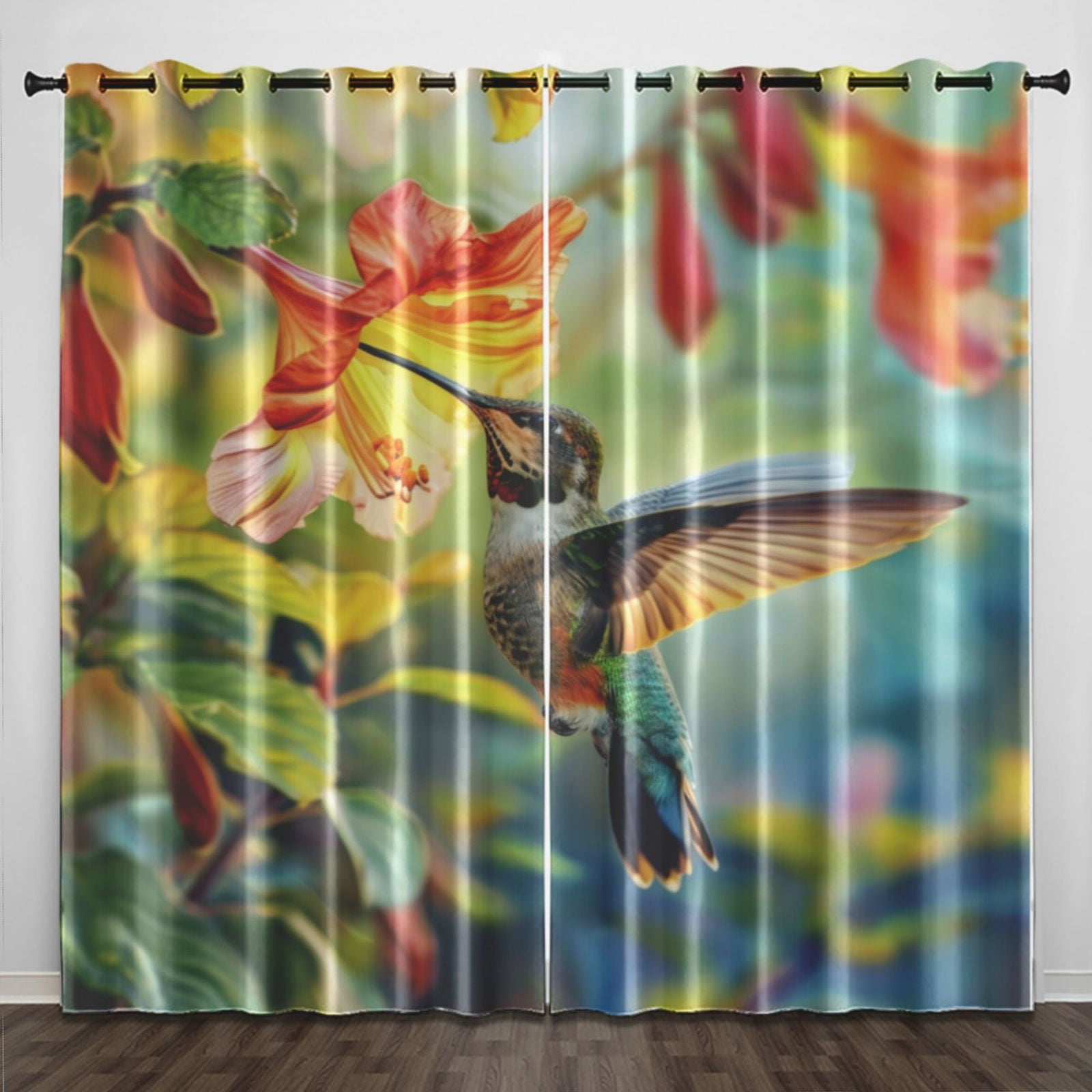 Colorful Hummingbird And Flowers (104) Curtains 2 Panels Set Blackout ...