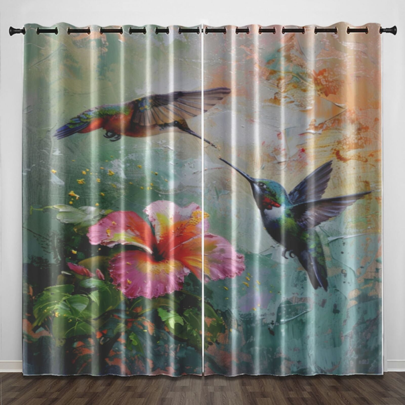 Colorful Hummingbird And Flowers (105) Curtains 2 Panels Set Blackout ...