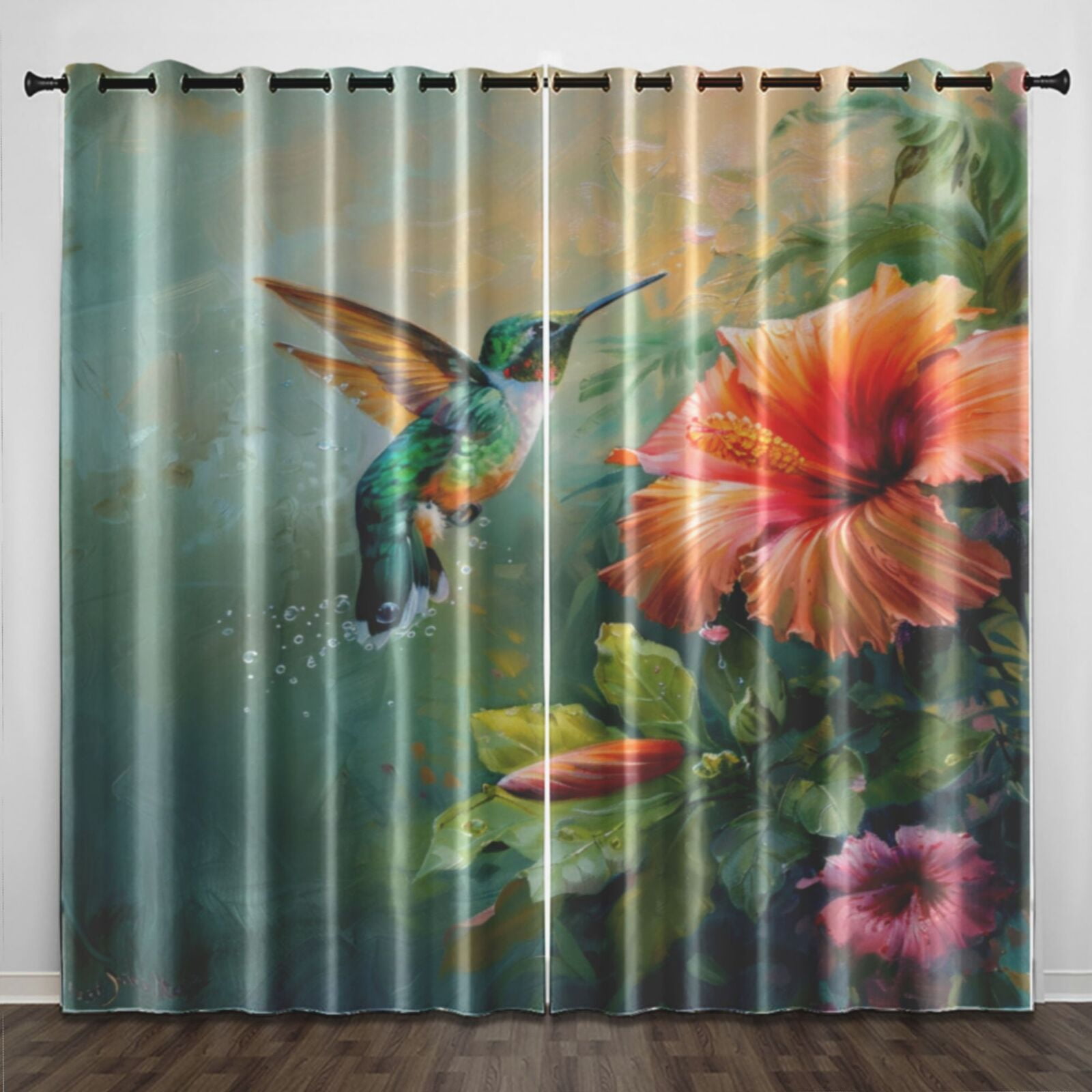 Colorful Hummingbird And Flowers (110) Curtains 2 Panels Set Blackout ...
